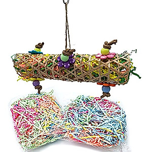 GILYGI Bird Chewing Toy Set, Taco Shaped Bamboo Weaving Toy with 2 Packs of Colorful Shred Paper Replacement, Hanging Fragging Shredder Toys for Parakeet, Cockatiel, Caique, Budgies, Quaker
