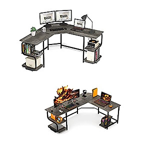 Teraves 64.84" Modern L Shaped Desk with Shelves and 69 inch Reversible L Shaped Corner Gaming Desk with Storage Shelves