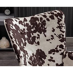 EALSON Nursery Rocking Chair Fabric Upholstered Rocker Chair Tufted Wingback Accent Chair with Wooden Base Modern Comfy Lounge Armchair for Bedroom Living Room, Cow