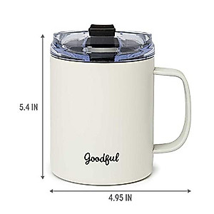 Goodful Travel Mug, Stainless Steel Insulated, Double Wall Vacuum Sealed Coffee Cup with Leak Proof Lid, 14 Ounce, Cream