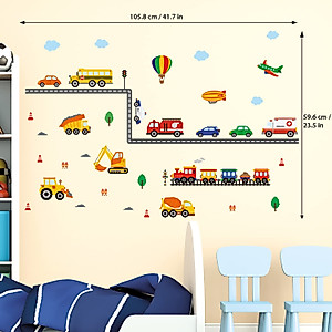 DECOWALL DS-8047 Transports Wall Decals Stickers Kids Peel and Stick Removable Nursery Bedroom Living Construction Boys Childrens Toddler car d?cor playroom playroom Vehicles Truck City Road Baby