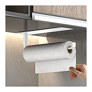 Self Adhesive Paper Towel Holder, Under Cabinet Paper Towel Holder for Kitchen, Stainless Steel Hanging Paper Towel Holder (White)