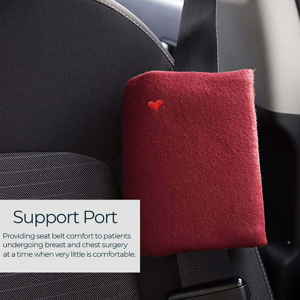 The Breast & Chest Buddy Port Support - Seatbelt Pads for Open Heart Surgery and Mastectomy Recovery - Burgundy