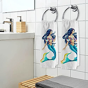 ALAZA Beautiful Mermaid Towels 100% Cotton Hand Towel for Bathroom 16 x 30 inch, Absorbent Soft & Skin-Friendly, 1 Piece