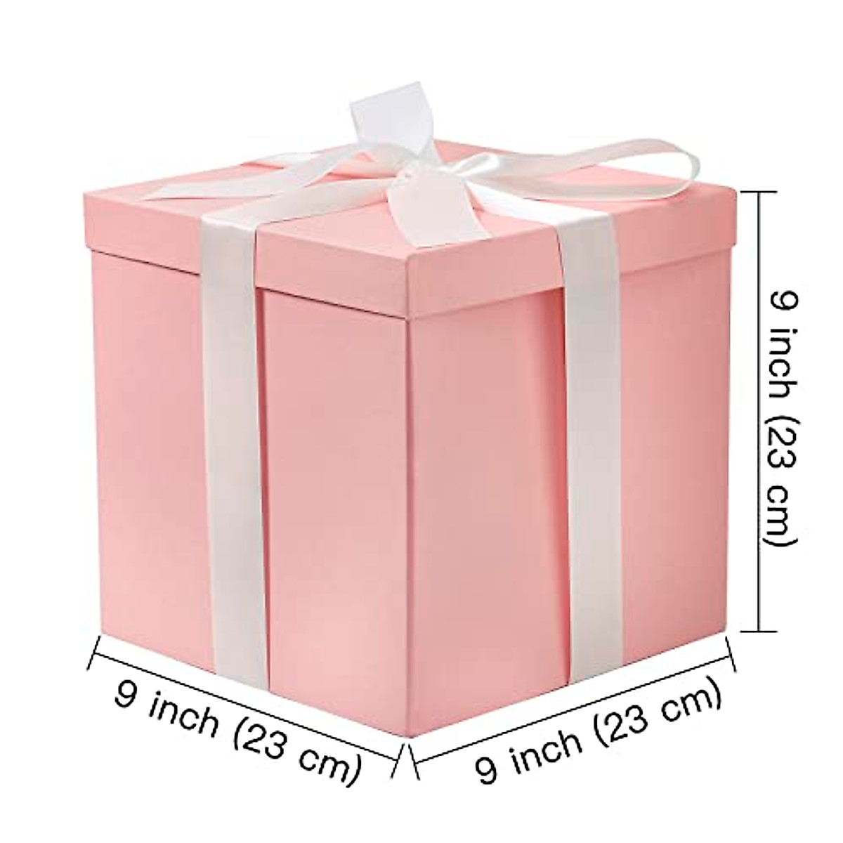 RUSPEPA Medium Birthday Gift Box with Lids, Ribbon and Tissue Paper, Collapsible Gift Box - 1 Pcs, 9x9x9 Inches, Pink