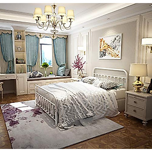 NEEBIRGELIA White Metal Bed Frame Queen Size with Headboard and Footboard Single Platform Mattress Base,Metal Tube and Iron-Art Bed（Queen,Grayish White）