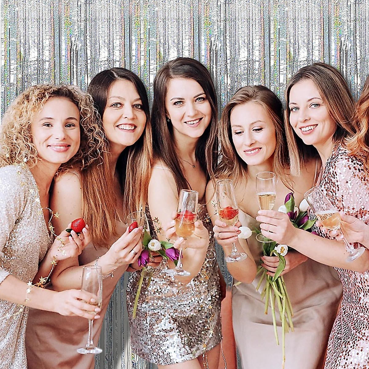 Tinsel Curtain Party Backdrop Silver Birthday Decorations 2 Packs Glitter Foil Fringe Decor Streamers Photo Booth for Christmas Wedding Halloween Graduation Decorations