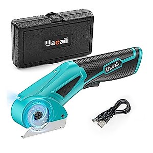 Cordless Electric Scissors Upgraded, Uaoaii 4V Electric Cardboard Box Cutter w/Storage Case, Safety Lock & LED Light, Rechargeable Fabric Cutter Power Rotary Cutters for Leather Felt, Effortless