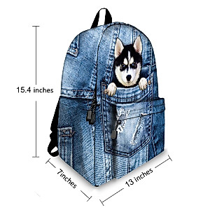 JBS-NO.1 Cute Dogs Backpack for Teen Girls Boys,Canvas Dogs Animals BookBags for School (Husky)