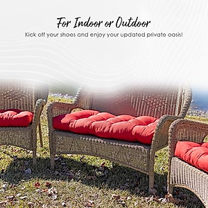 RSH DECOR Indoor Outdoor 3 Piece Tufted Wicker Cushion Set, Two U-Shape 19" x 19" and Loveseat 41" x 19" Daelyn Cherry Red with Blue Yellow, Green Floral
