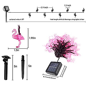 ENSHUI Solar String Lights Outdoor Waterproof 60 LED 35.6ft Pink Flamingo Garden Lights 8 Lighting Modes Fairy Lights String Deck Patio Porch Christmas Decoration (Flamingo)