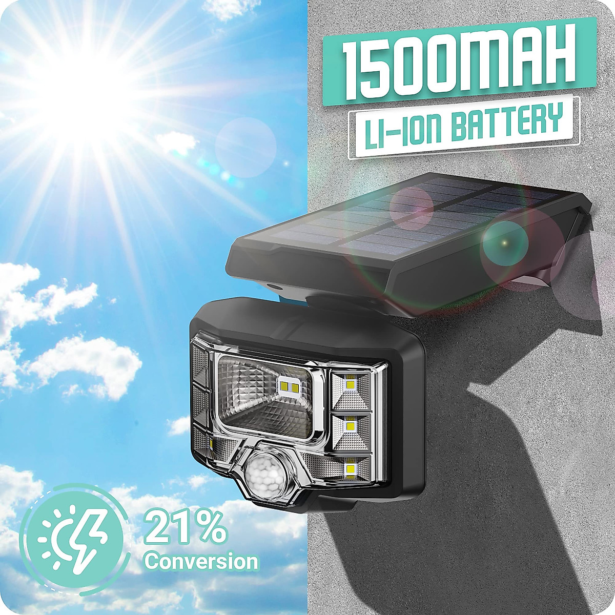 ZIVASA 2023 Upgraded Solar Outdoor Motion Sensor Lights, 360° Rotating LED Security Flood Lights Dusk to Dawn, IP65 Waterproof Solar Powered Wall Lights for Outside Porch Yard Garage