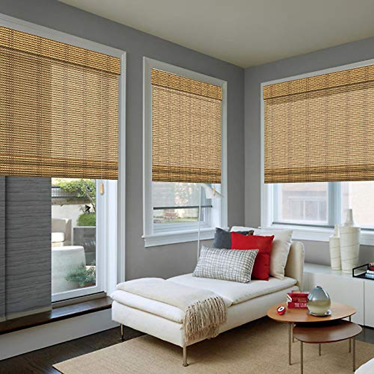 LETAU Wood Window Roman Shades, Bamboo Light Filtering Window Blinds for Outdoor Home, Office, Kitchen, Pattern 6