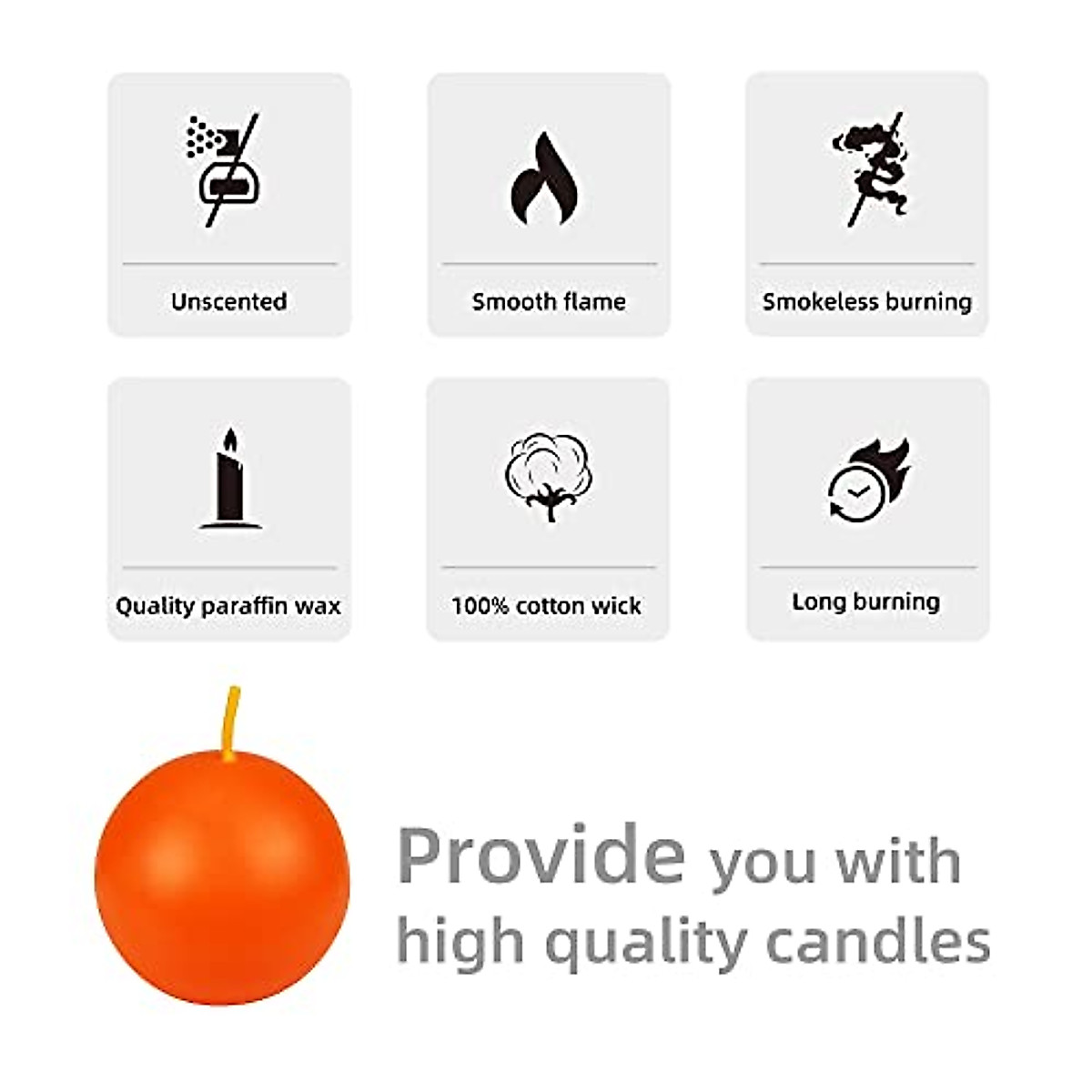Zest Candle 6-Piece Ball Candles, 3-Inch, Orange