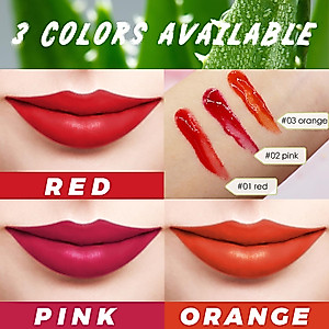 6 Pcs Aloe Vera Lip Stain Set, Watery Lip Tint Stain Mini Liquid Matte Lipstick, Multi-uses Lip Cheek Tint, Natural Plump Lip Gloss, Vivid Lip Makeup - Lightweight Non-Sticky, Long lasting (3 Colors)