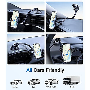 VICSEED Universal Phone Mount for Car [Strong Suction] [Flexible Durable Long Arm] Gooseneck Car Phone Holder Mount Windshield Dashboard 360 Rotation Cell Phone Holder Car for All Mobiles & Cases