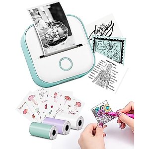 Memoking Label Makers - T02 Mini Portable Small Printer with 3 Rolls Paper, Sticker Printer Machine, Study Printer for Pictures, Photos, Journals, DIY, Compatible with Phone & Tablet, Green