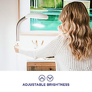 Verilux SmartLight Full Spectrum LED Modern Floor Lamp with Adjustable Brightness, Flexible Gooseneck and Easy Controls - Reduces Eye Strain and Fatigue - Ideal for Reading, Artists, Craft (White)
