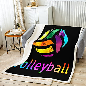 Volleyball Fleece Throw Blanket for Girls Boys Children Sports Theme Plush Blanket Volleyball Game Colorful Sherpa Blanket Room Decor Volleyball Player Fuzzy Blanket Throw 50"x60"
