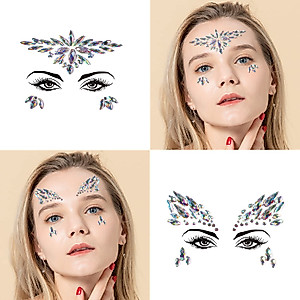Face Gems, 6 Sheets Mermaid Face Jewels for Makeup Rave Festival Halloween Stick on Face Body Self Adhesive Rhinestone Gemstones Stickers