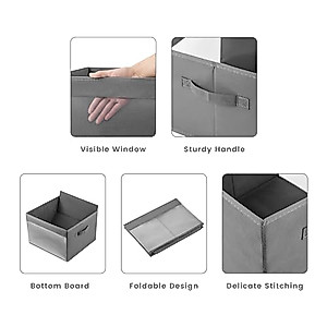 Remittur 4 Packs Closet Storage Bins with Clear Window, Foldable Linen Storage containers with Handle, Cube Storage Box Basket for Clothing, Jeans,Toys, Books, Shelves, Wardrobe, Closet