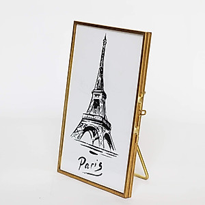 WONTHAI Gold Picture Frame - 4x6 Antique Brass Postcard Picture Frame for Desk - Small Pressed Glass Frame for Pressed Flowers - Floating Vertical (4 * 6 vertical)…