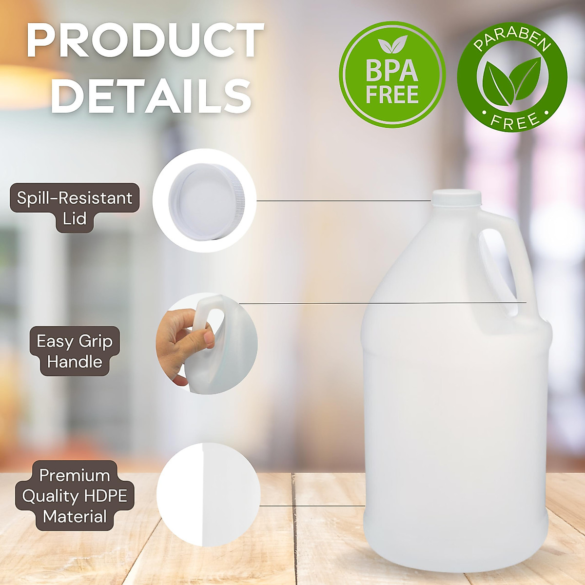 Rani Containers | 1 Gallon HDPE Plastic Jug with Reshipper Box & Child-Resistant Caps | Home & Commercial Use, Containers for Water, Sauces, Food, Soaps, Detergents, Liquids | Made in USA - Pack of 4