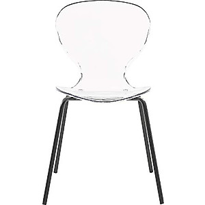 Meridian Furniture Clarion Collection Modern | Contemporary Lucite Polycarbonate Stackable Dining Chair with Sturdy Metal Legs, Set of 2, 19.5" W x 19" D x 32.5" H, Matte Black Finish