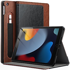 JETech Case for iPad 10.2-Inch, 9th/8th/7th Generation (2021/2020/2019) with Pencil Holder, Multi-Angle Stand Soft TPU Protective Cover Auto Wake/Sleep (Black/Brown)