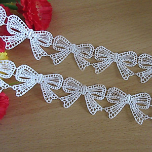 5 Yard Bow Lace Edging Trim Ribbon 35 mm Width Vintage White Trimmings Fabric Butterfly Knot Embroidered Applique DIY Sewing Craft Wedding Bridal Dress DIY Card Gifts Party Clothes Decor