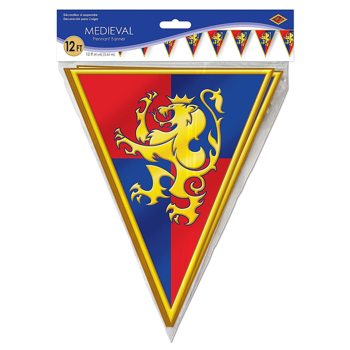Beistle All Weather Plastic Medieval Fantasy Pennant Banner With Royal Lion Design For Castle Fairytale Theme Birthday Party Decorations