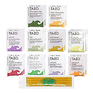 Tazo Tea Bags Sampler Variety Gift Box with By The Cup Honey Sticks, 10 Different Flavors, 20 Count