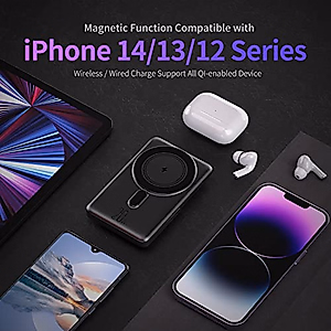 Magnetic Wireless Power Bank, Max 15W, 10000mAh Portable Charger with USB-C, Slim PD 20W Fast Charging Mag-Safe Battery Pack with LED Display and Foldable Stand for iPhone 14/13/12 Pro/Mini/Pro Max