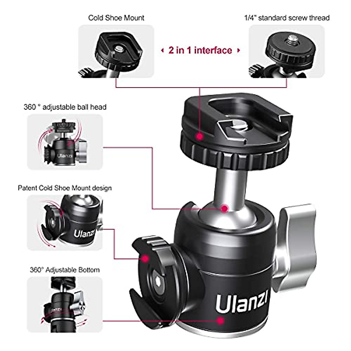 ULANZI Mini Camera Tripod with 360° Ball Head & Cold Shoe, Extendable Small Selfie Stick Tabletop Tripod Stand Handle Grip for Camera iPhone 11 Canon G7X Mark III Sony ZV-1 RX100 VII A6600 Vlogging