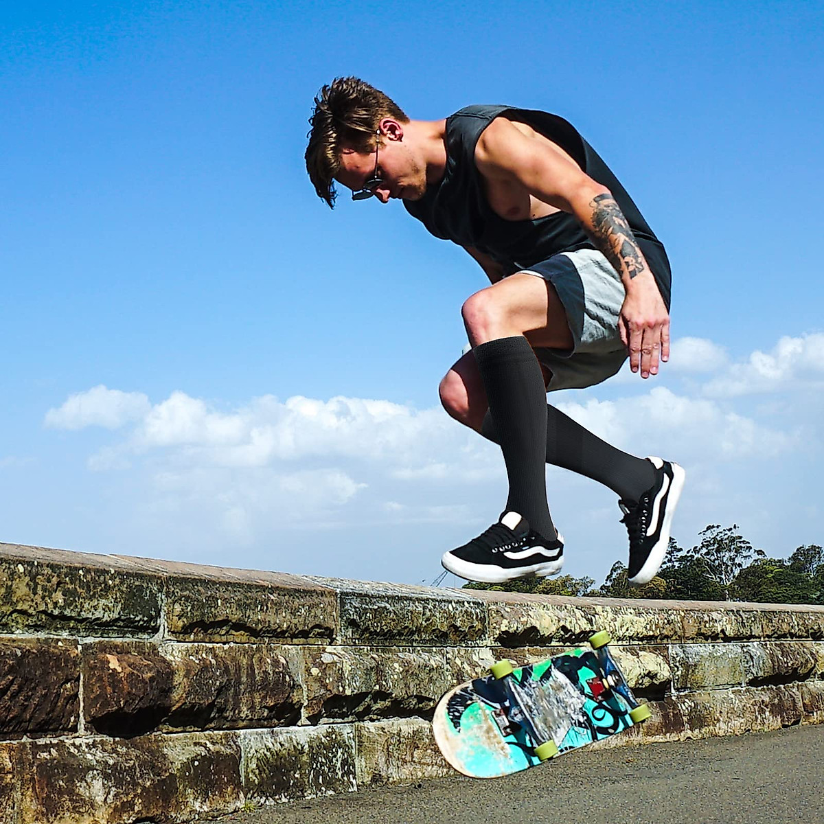 fenglaoda 4 Pairs Compression Socks for Women & Men Knee High Nurse Pregnant Cute Fun Medical Running Travel Athletic