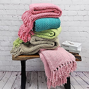 Home Soft Things Pink Throw Blanket Knitted Tweed Throw 50'' x 60'', Camellia Rose, Super Soft Cozy Warm Comfortable Breathable Throw for Living Room Chair Couch Bed Sofa Bedroom Home Décor