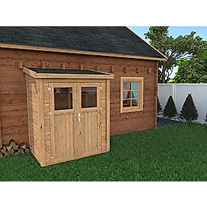 Leisure Season Urbano Lean to Shed Kit - Modern Weatherproof Outdoor Storage with Floor, Doors, Plexiglass Windows, Pent Roof Nordic Spruce Wood for Garden, Yard Medium Brown, 6'x4' (URB6X43781)