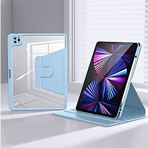 Rotating Case for iPad Mini 6 (iPad Mini 6th Generation 8.3 Inch) - [Built-in Pencil Holder] 360 Degree Rotate Stand Cover, Clear Transparent Back Shell (iPad Mini 6(8.3 inch), Sky Blue)