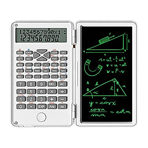 Scientific Function Calculator with Handwriting Tablet - LCD Multifunctional Calculator Memo Board Foldable for Students Exam Business Accounting Teaching (White)