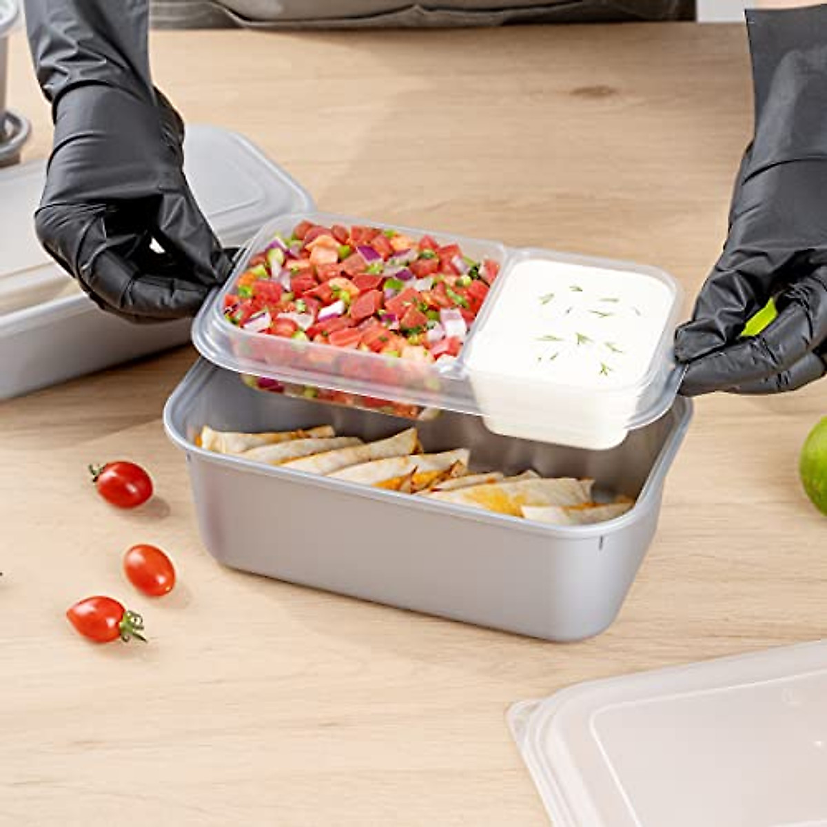 Restaurantware TRAYS ONLY: Futura 15.2 Ounce Trays For Containers 100 Microwavable Trays For 24 34 And 44 Ounce Containers - Containers Sold Separately 2 Compartments Clear Plastic Food Trays