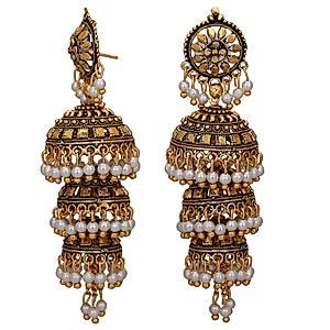 Jwellmart Bollywood Traditional Ethnic Pearl Jhumka Jhumki Indian Earrings for Women (Style1)