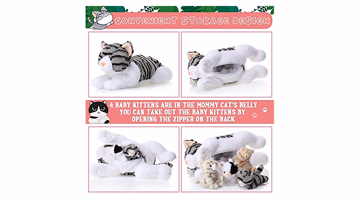 Skylety 5 Pieces Stuffed Animal Plush Cat Set Include Large Soft Cuddly ...