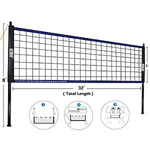 GSE Portable Volleyball Complete Set for Outdoor Backyard, Lawn, Park, and Beach. Professional Volleyball Net System with Poles, Volleyball & Pump, Boundary Line, and Carrying Bag(Recreational)
