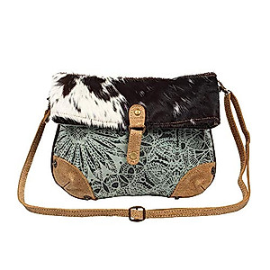 Myra Bag Macey Flap Over Upcycled Canvas & Cowhide Leather Small Crossbody Bag S-1221