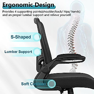 Office Chair, FelixKing Ergonomic Desk Chair Breathable Mesh Chair with Adjustable High Back Lumbar Support Flip-up Armrests, Executive Rolling Swivel Comfy Task Computer Chair for Home Office (Black)