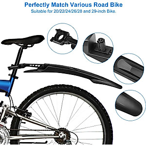 Noheiwur Adjustable Bicycle Mudguard Set Mountain Bike Fenders Rear Mudgaurds Set for Road Bikes Fits 26", 27.5", 29",Weight 7.2 Ounces