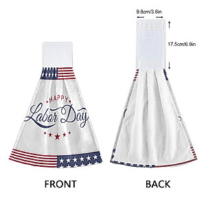 Happy Labor Day Kitchen Hanging Towel 12 x 17 Inch USA Stars Flag Bath Hand Tie Towels Set 2 Pcs Tea Bar Dish Cloths Dry Towel Soft Absorbent Thin Durable for Bathroom Laundry Room Decor