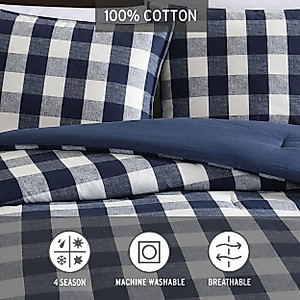 Eddie Bauer - Queen Duvet Cover Set, Reversible Cotton Bedding with Matching Shams, Stylish Plaid Home Decor (Lakehouse Blue, Queen)