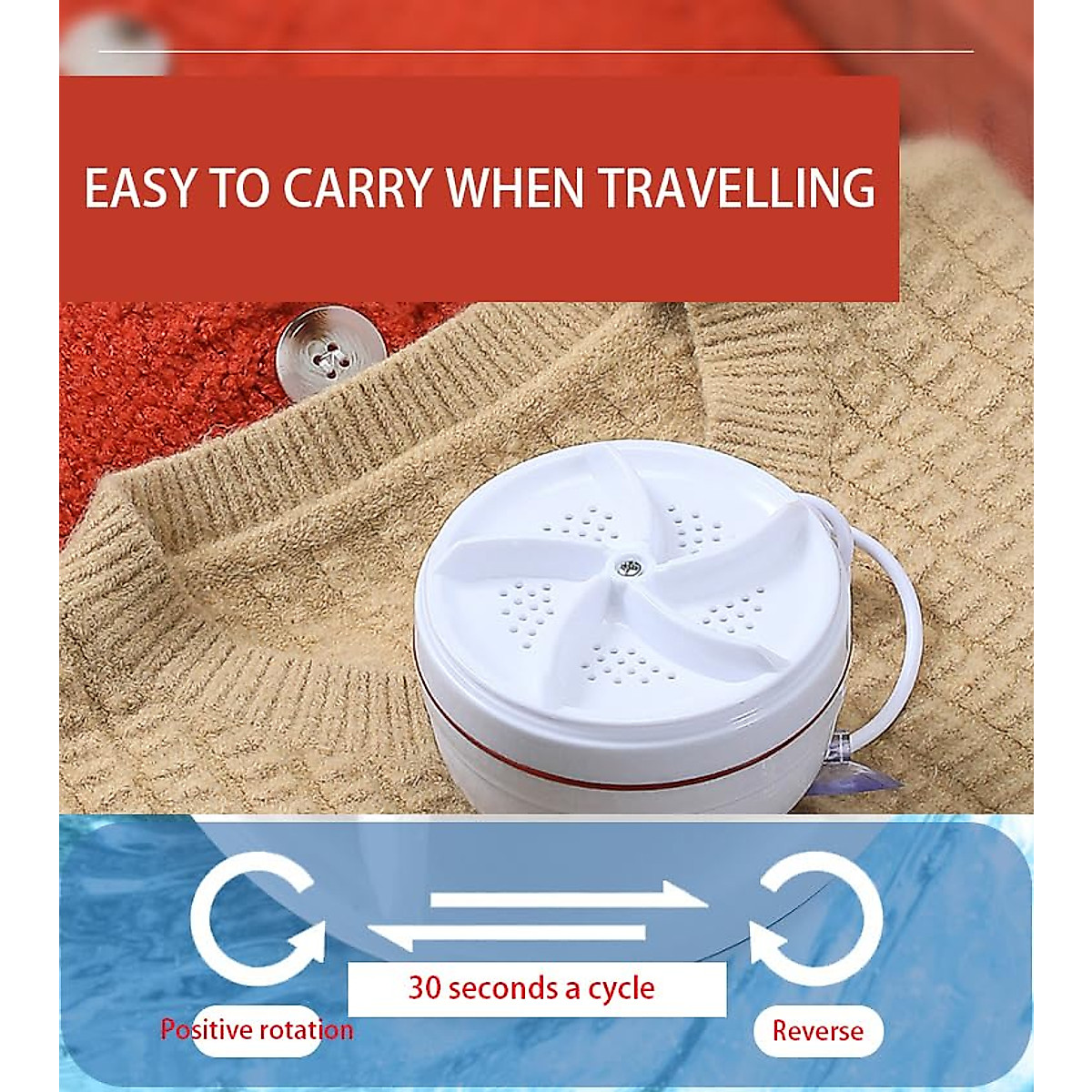 AMZTEMU Portable Mini Turbo Washer, Portable washer machine, Mini washing machine portable washer for Underwear, Baby Clothes, or Small Items, for Apartments, Camping, Travel