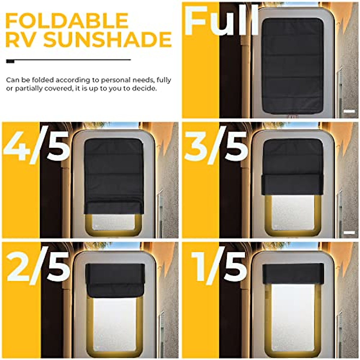 BougeRV RV Door Shade Cover, Foldable RV Sun Shade Windshield Blackout Shower Curtains Coverage RV Accessories Fits for Most RV Interior Door Window Oxford Materials Black (25" X 16")
